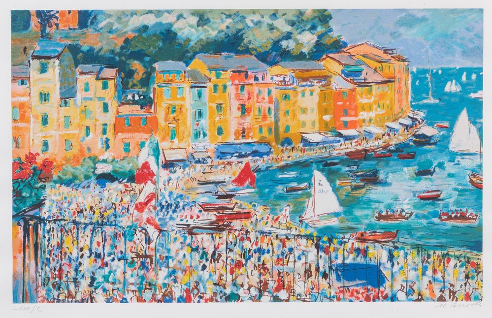 MICHELE CASCELLA (Ortona 1892 - Milano 1989) "Portofino". Litografia a colori... | Art ...