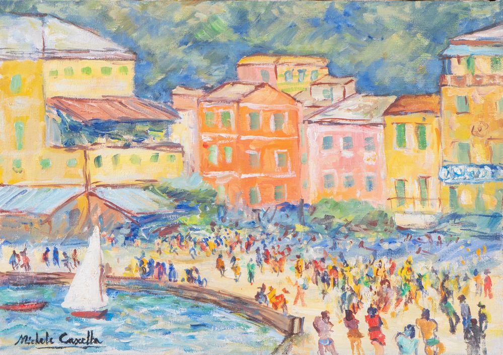MICHELE CASCELLA (Ortona 1892 - Milano 1989) "Portofino". Olio su tela. Cm... | Art ...