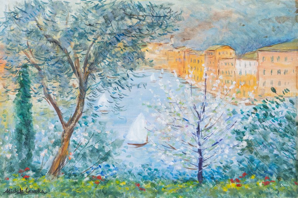 MICHELE CASCELLA (Ortona 1892 - Milano 1989) "Veduta di Portofino". Olio su... | Art ...