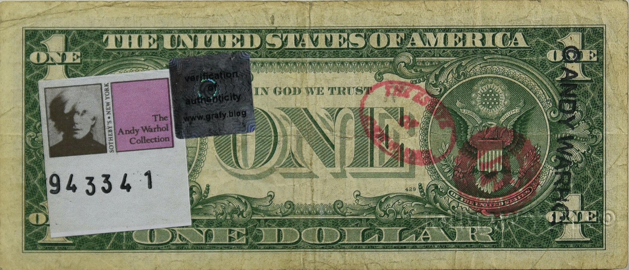 Andy Warhol (1928 - 1987) ONE DOLLAR pennafeltro su banconota, cm 6,5x15,5... | Itineris Casa d ...