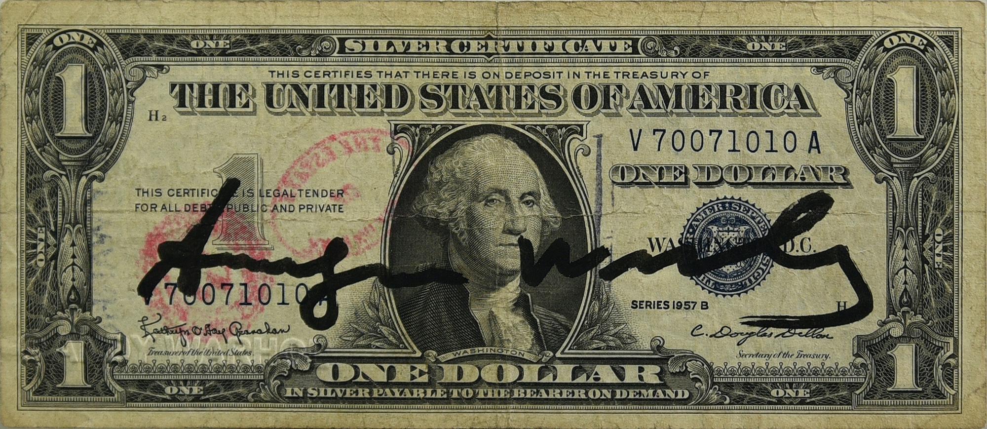 Andy Warhol (1928 - 1987) ONE DOLLAR pennafeltro su banconota, cm 6,5x15,5... | Itineris Casa d ...