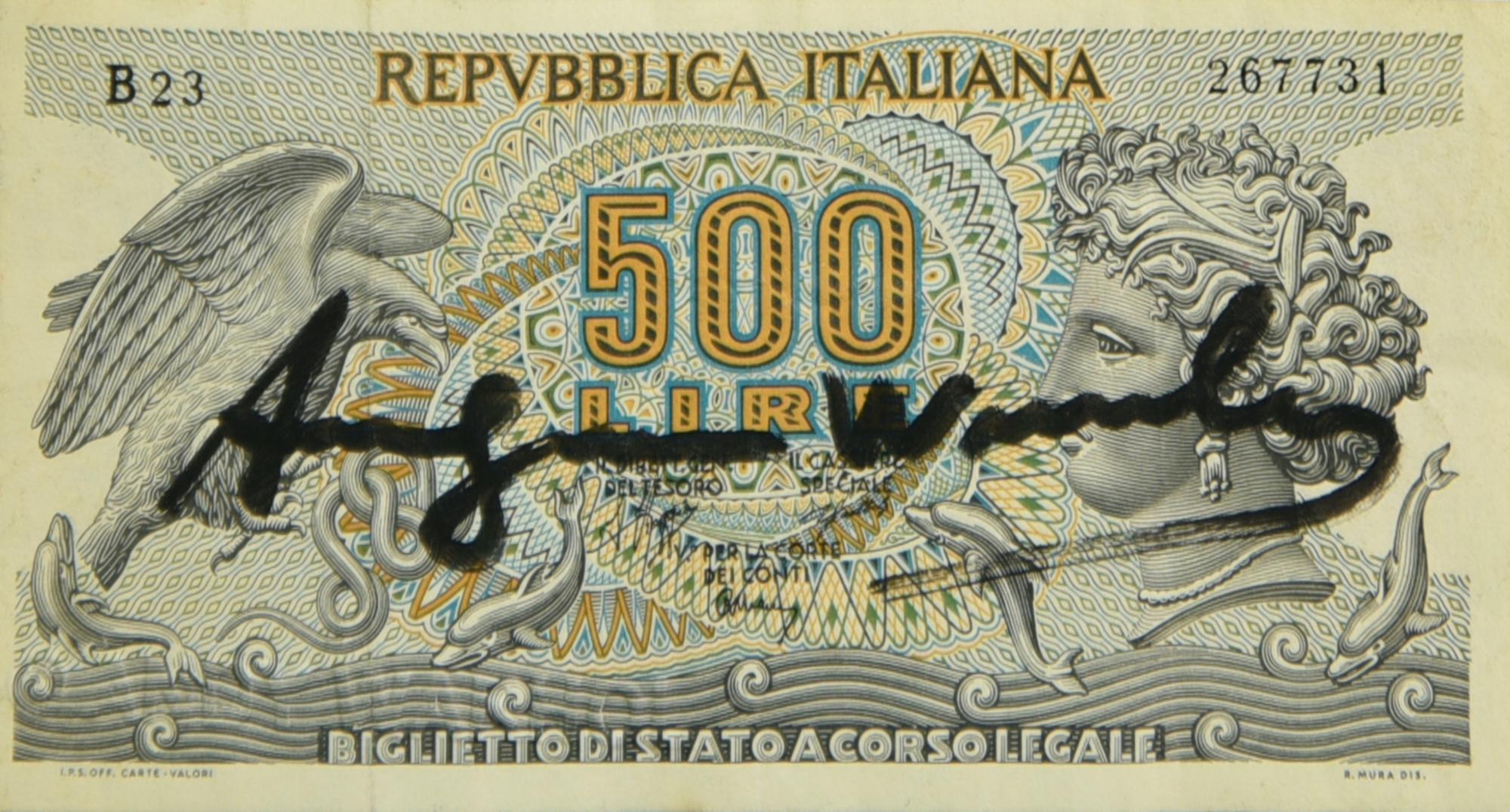 Andy Warhol (1928 - 1987) CINQUECENTO LIRE pennafeltro su banconota, cm... | Itineris Casa d ...