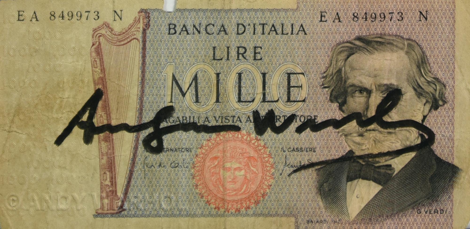 Andy Warhol (1928 - 1987) MILLE LIRE pennafeltro su banconota, cm 6x12,5... | Itineris Casa d ...