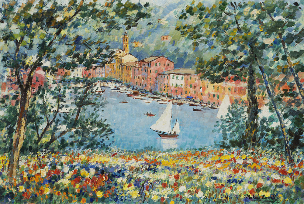 Michele Cascella (Ortona 1892 - Milano 1989) - "Portofino" 1973 olio su tela,... | Il Ponte Casa ...