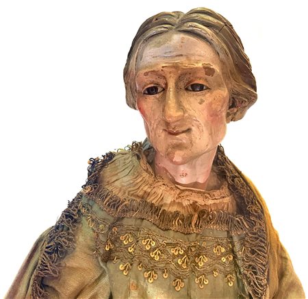 Statua lignea, XIX Secolo. Sant'Anna, in teca. Statua h cm 58, con teca ...