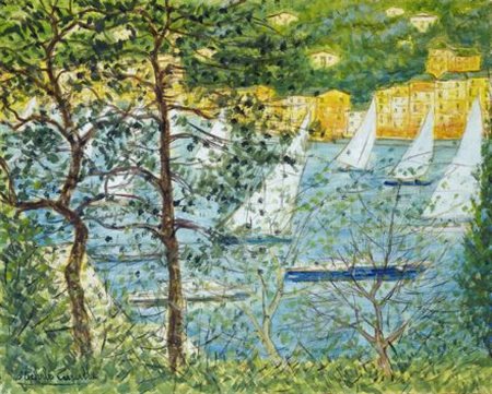 Michele Cascella (Ortona, 1892 - Milano, 1989) Portofino, 1978 Olio su tela,... | Pananti ...