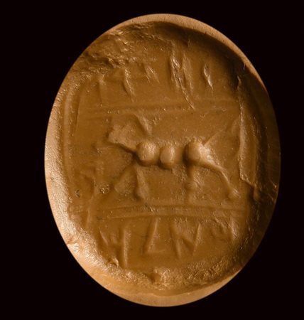 A semitic (paleo-hebrew) carnelian scaraboid stamp-seal. Deer and ...