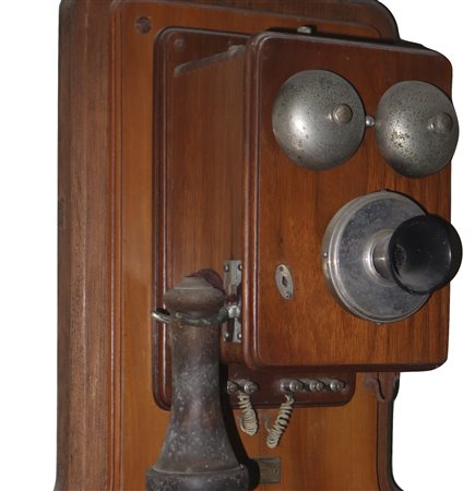 Antico telefono da muro in legno a manovella, Gerosa Electrical ...