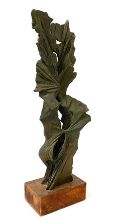 Toni Fabris "Contrasti" 1964 scultura in bronzo su base in legno h ...