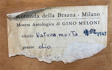 Gino Meloni "Natura morta" 1947 olio su compensato cm 31,5x50,5 firmato ...