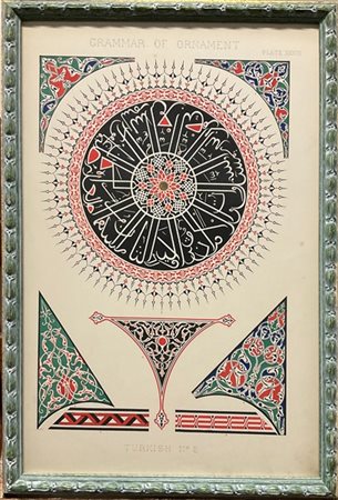Coppia di litografie a colori raffiguranti motivi decorativi per pareti ...