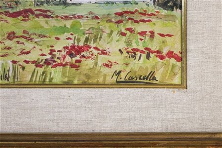 Michele Cascella "Campo di papaveri" tecnica mista su cartone (cm 33 ...